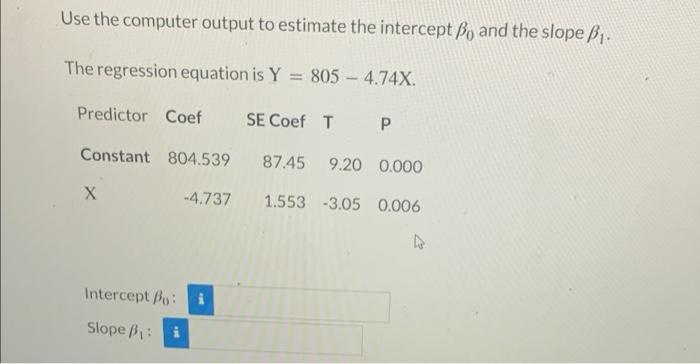 Solved Use the computer output to estimate the intercept ßo | Chegg.com