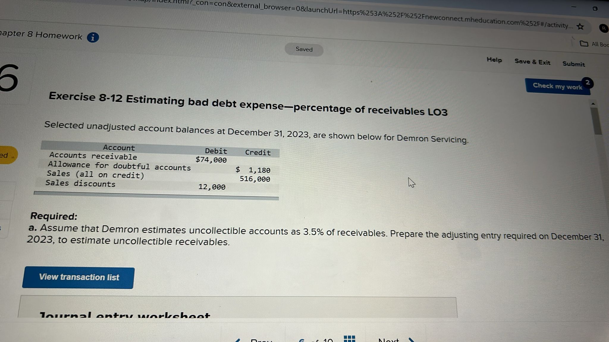 Solved Exercise 8-12 ﻿Estimating bad debt expense-percentage | Chegg.com