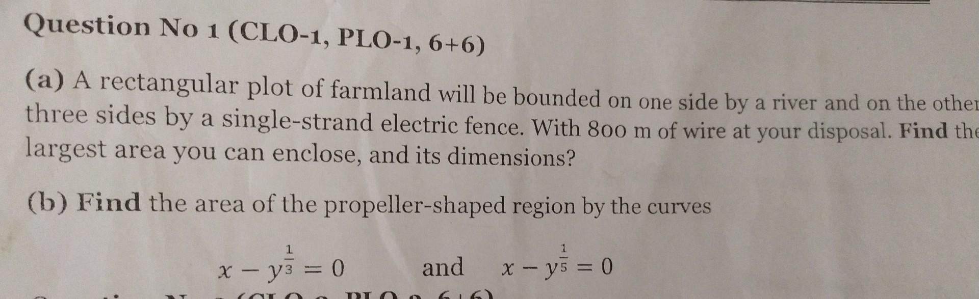 Solved Question No 1(CLO−1, PLO-1, 6+6) (a) A rectangular | Chegg.com