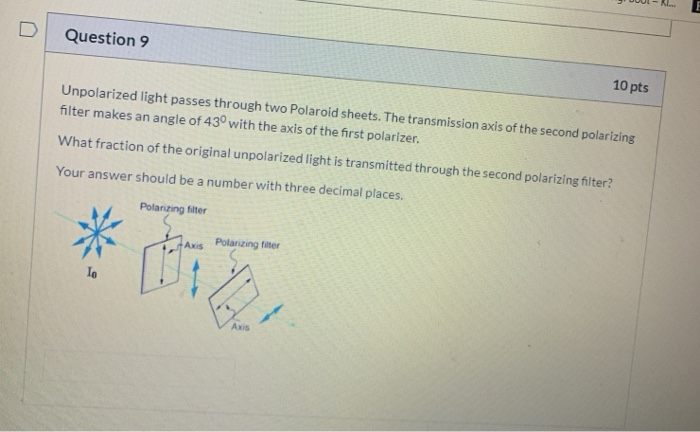 Solved Question 9 10 pts Unpolarized light passes through | Chegg.com