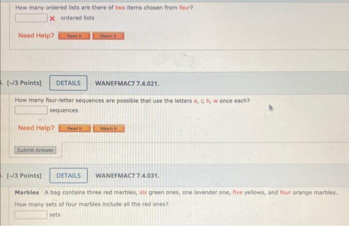 Solved How many ordered lists are there of two ltems chosen | Chegg.com