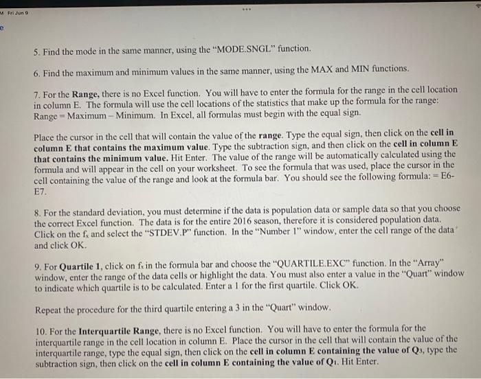 Solved Directions: 1. Open the attached file: Excel Project | Chegg.com