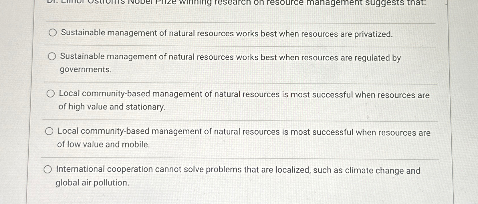 Solved Sustainable management of natural resources works | Chegg.com