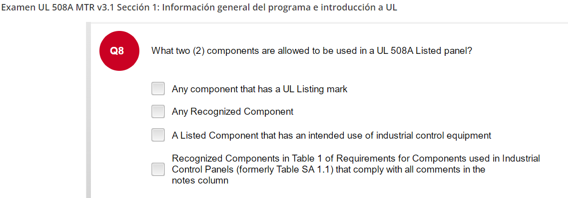 Solved Examen UL 508A MTR v3.1 Sección 1: Información | Chegg.com Solved Examen UL 508A MTR v3.1 Sección 1: Información | Chegg.com