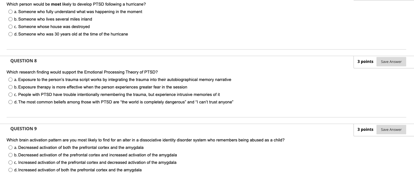 Solved Which person would be most likely to develop PTSD | Chegg.com