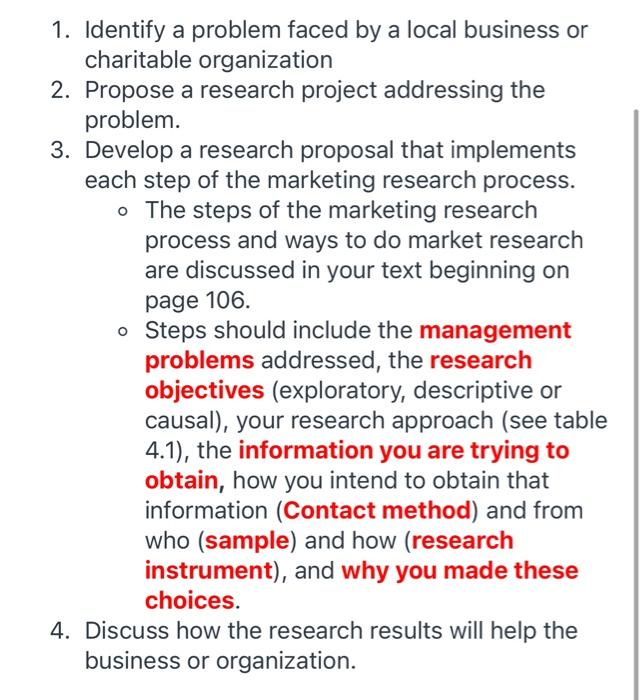 Solved 1. Identify a problem faced by a local business or | Chegg.com