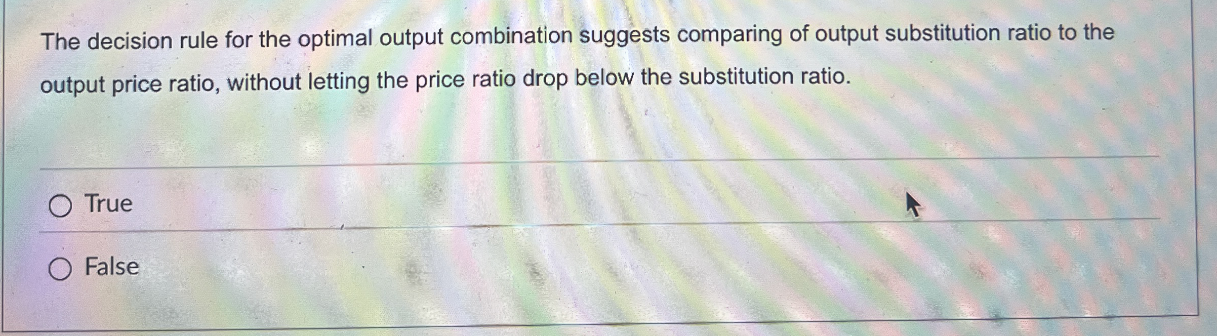 Solved The decision rule for the optimal output combination | Chegg.com