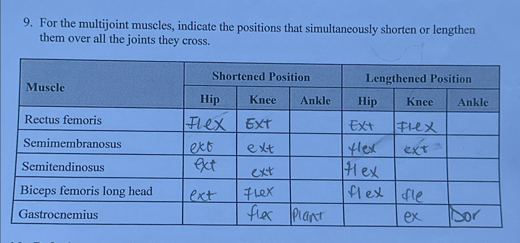 For the multijoint muscles, indicate the positions | Chegg.com