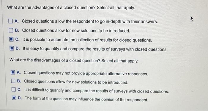 Solved Two types of survey questions are cpen questions and | Chegg.com