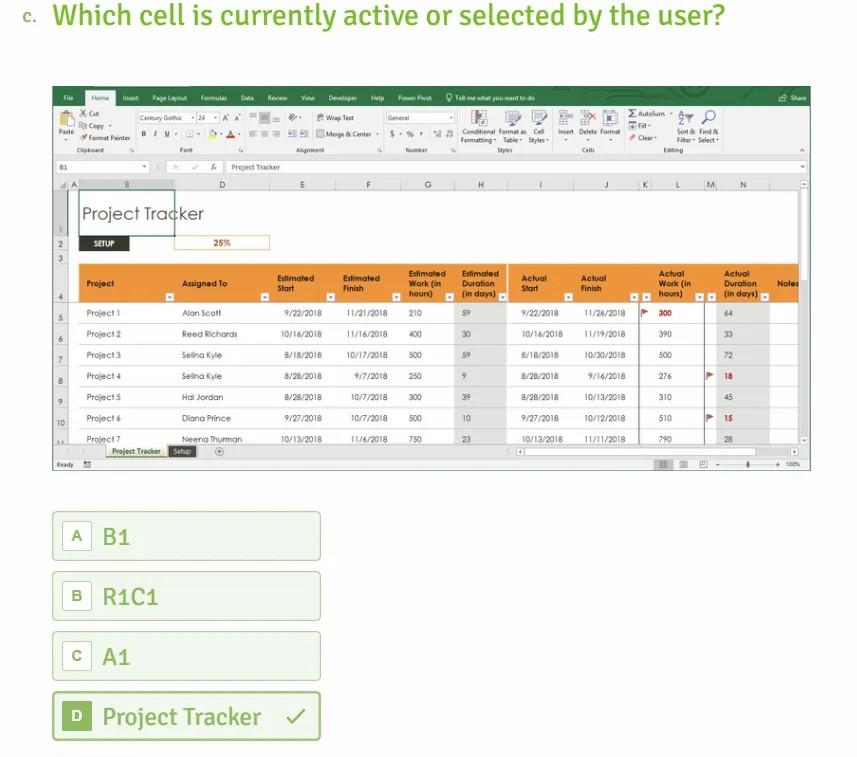 Solved c. Which cell is currently active or selected by the | Chegg.com