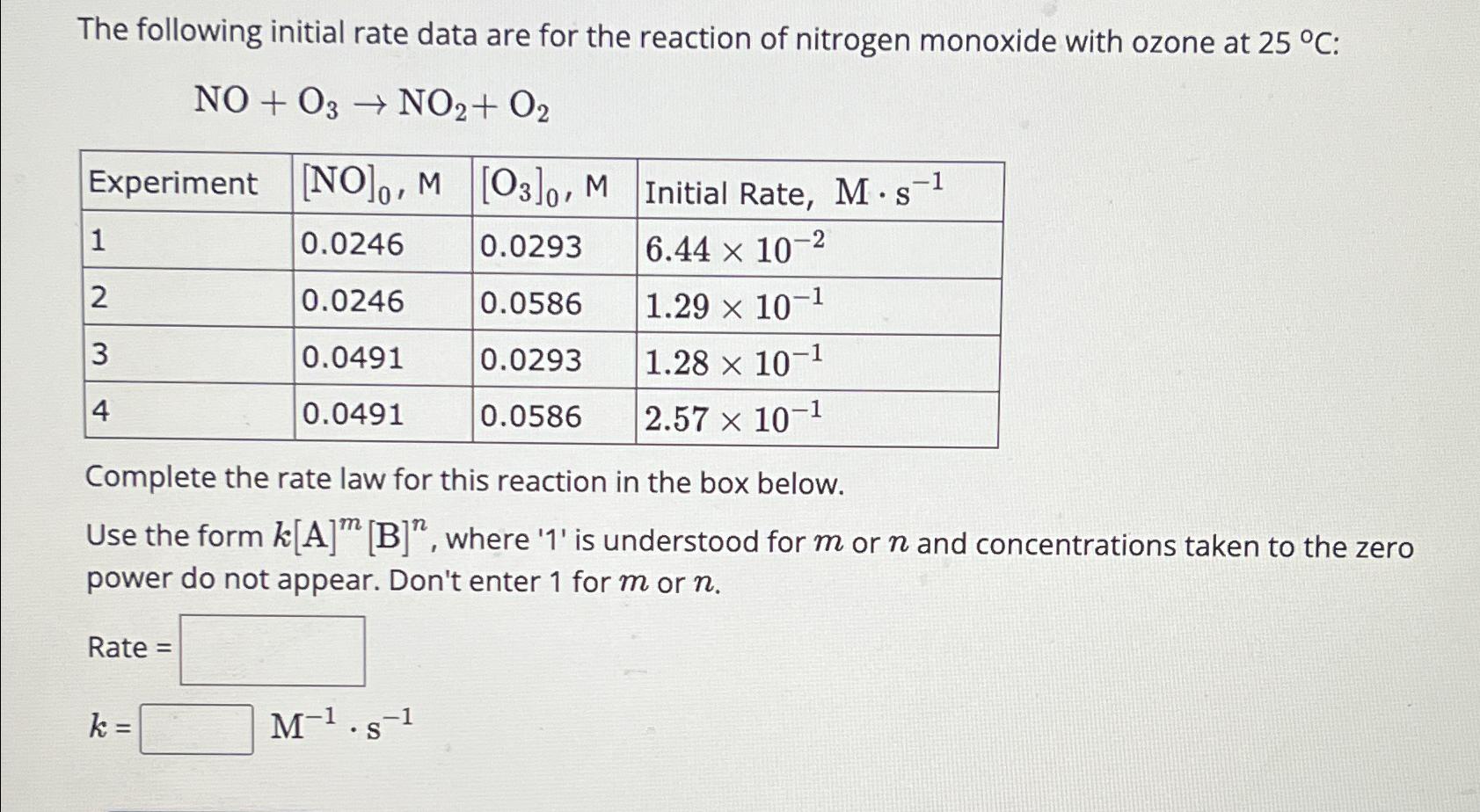 Solved The following initial rate data are for the reaction | Chegg.com
