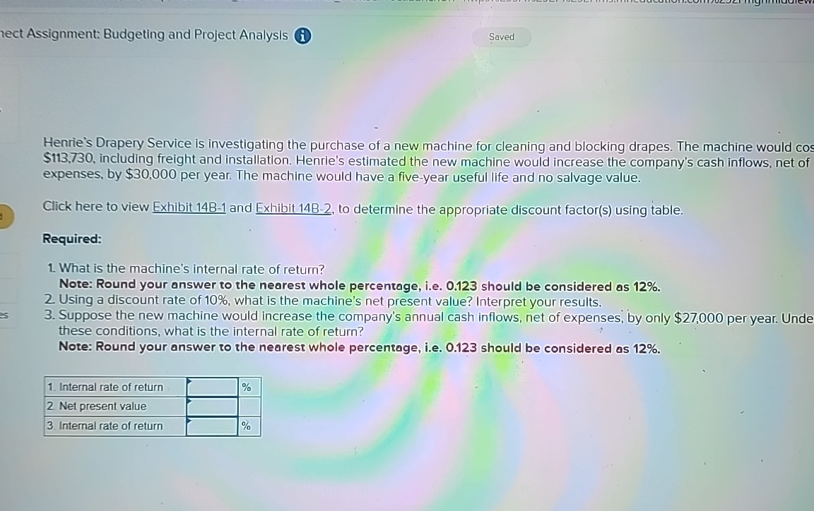 Solved rect Assignment: Budgeting and Project | Chegg.com Solved rect Assignment: Budgeting and Project | Chegg.com