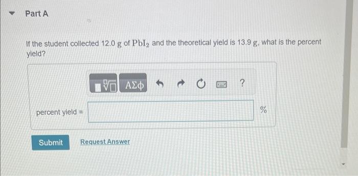 Solved A chemistry student prepared lead(II) iodide from | Chegg.com Solved A chemistry student prepared lead(II) iodide from | Chegg.com