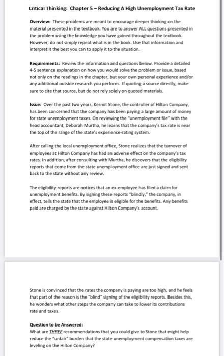 Solved Critical Thinking: Chapter 5 -Reducing A High | Chegg.com