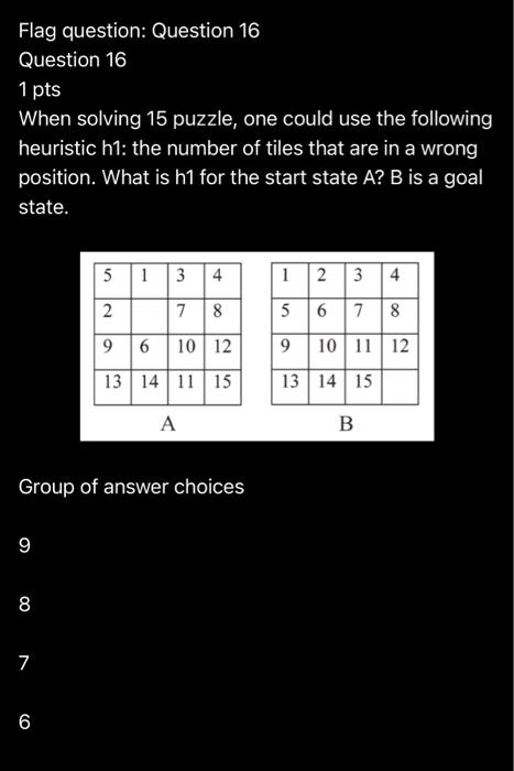 Solved 16)When solving 15 puzzle, one could use the | Chegg.com
