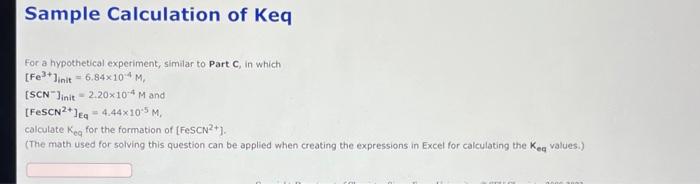 Solved Sample Calculation of Keq For a hypothetical | Chegg.com