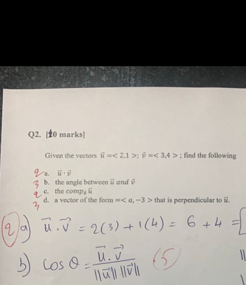 Solved Q2. [10 ﻿marks]Given the vectors ; find the | Chegg.com