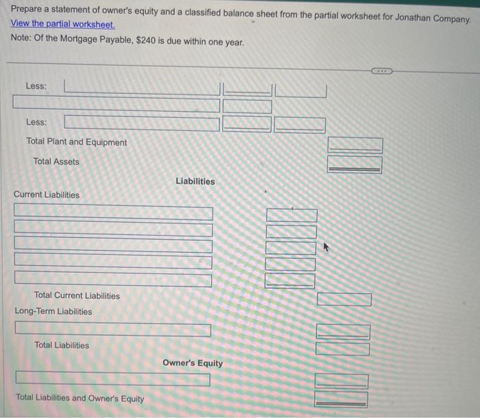 Solved Partial WorksheetPrepare a statement of owner's | Chegg.com