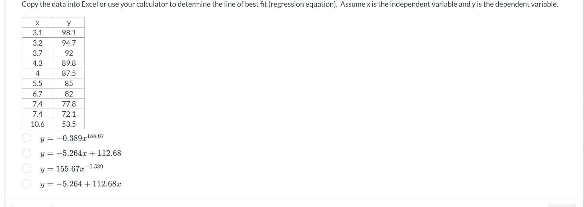 Solved Copy the data into Excel or use your calculator to | Chegg.com