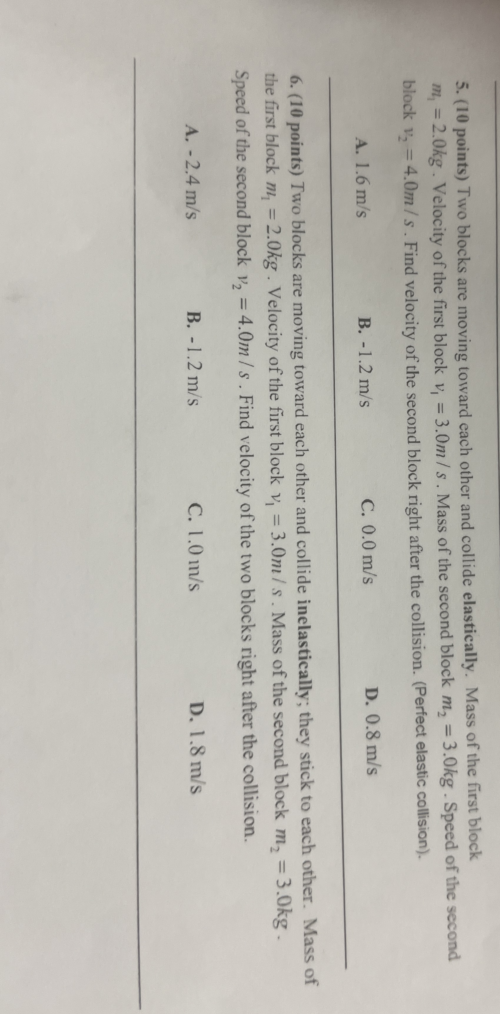 Solved ( 10 ﻿points) ﻿Two blocks are moving toward each | Chegg.com