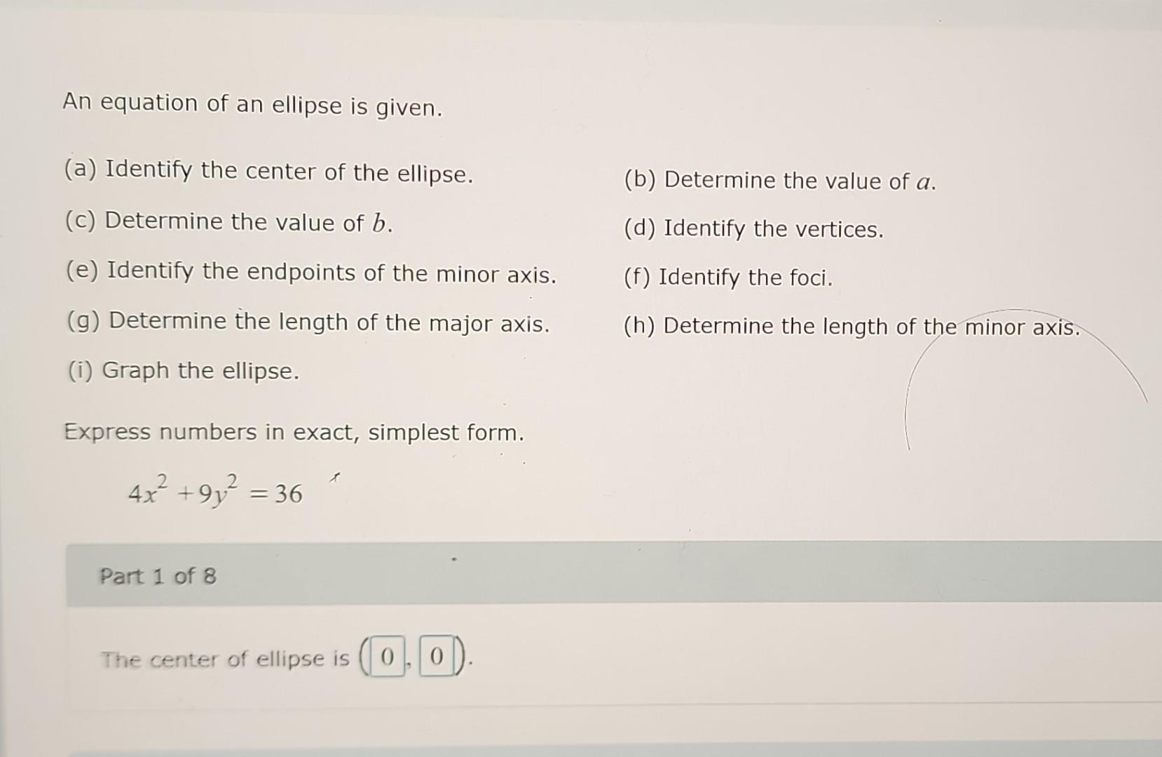 Solved An equation of an ellipse is given. (a) Identify the | Chegg.com