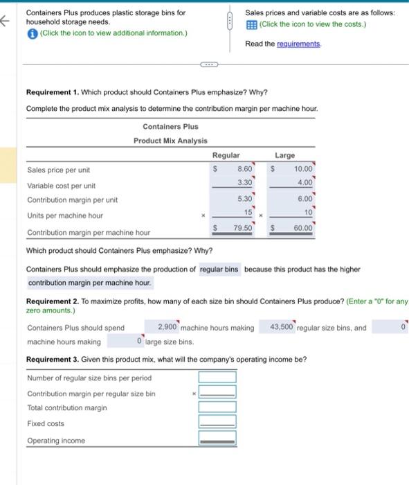 Solved Requirement 1. Which product should Containers Plus | Chegg.com