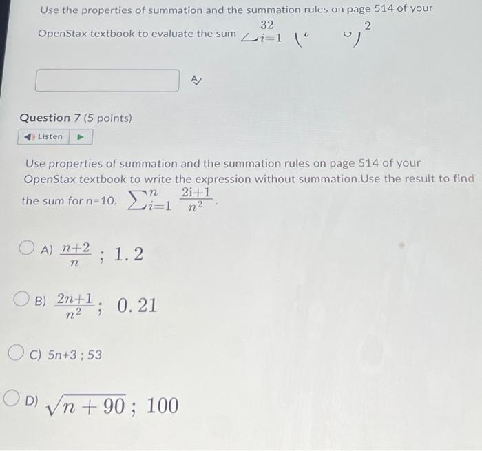 Solved Use the properties of summation and the summation | Chegg.com Solved Use the properties of summation and the summation | Chegg.com