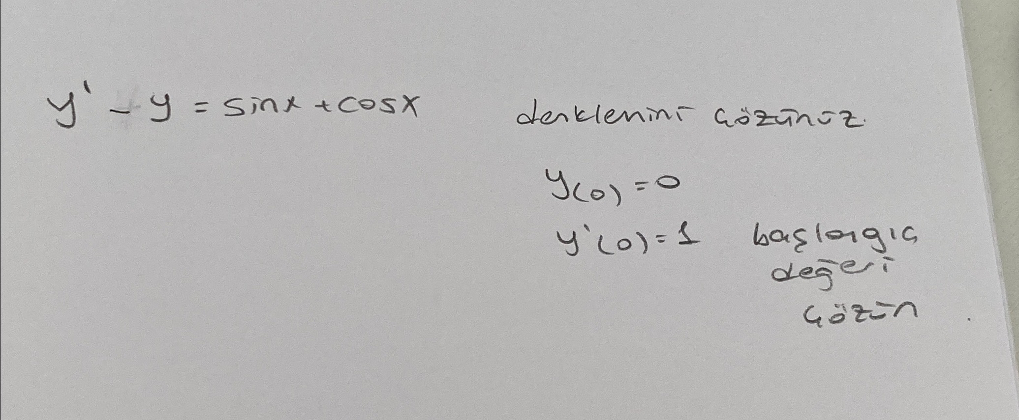 y'-y=sinx+cosx, ﻿Diferansiyel denklemi | Chegg.com