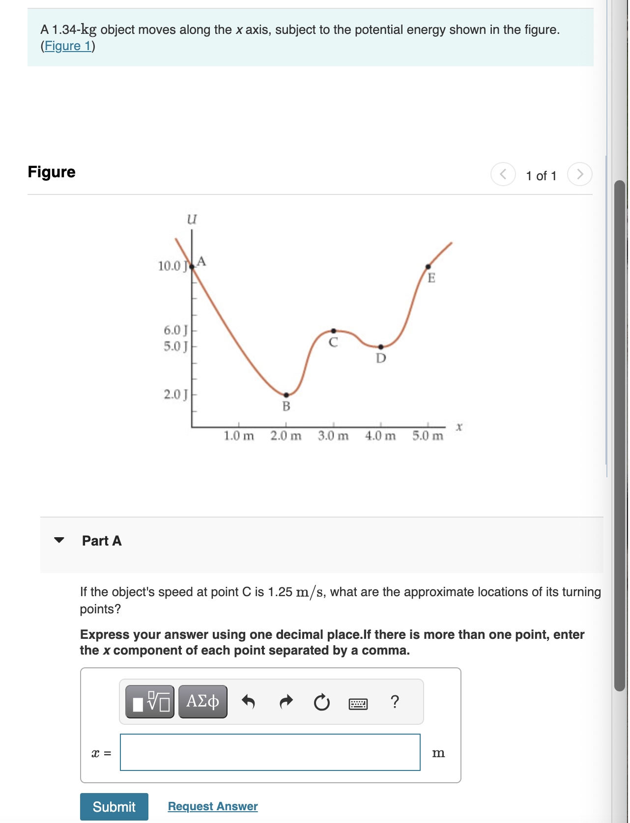 A 1 34 Kg Object Moves Along The X axis Subject To