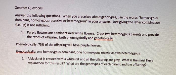 Solved Genetics Questions Answer the following questions. | Chegg.com