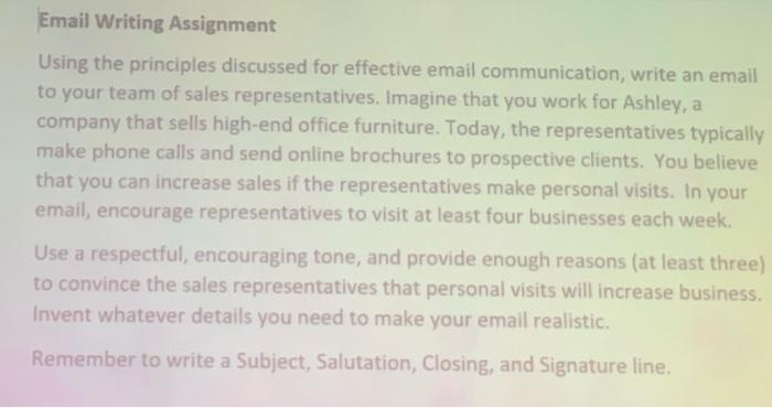 Solved Email Writing Assignment Using the principles | Chegg.com
