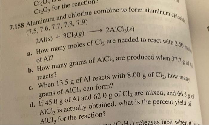 Solved Cro Cr2O, for the reactio - 7.158 Aluminum and | Chegg.com