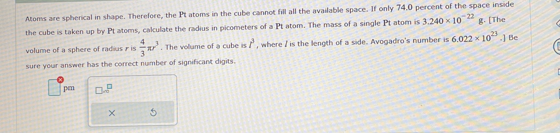Solved Atoms are spherical in shape. Therefore, the Pt | Chegg.com