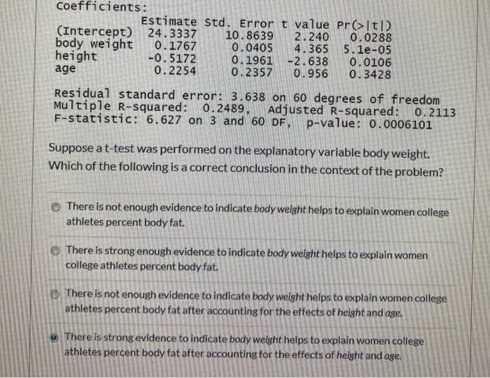 Solved Coefficients: Estimate std. Error t value pr(>1t1 | Chegg.com