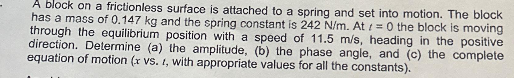 Solved A block on a frictionless surface is attached to a | Chegg.com
