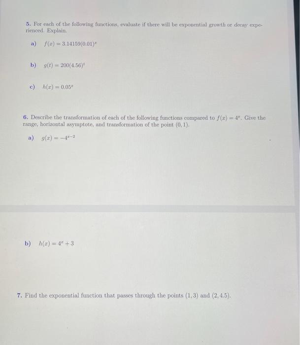 Solved 5. For each of the following functions, evaluate if | Chegg.com