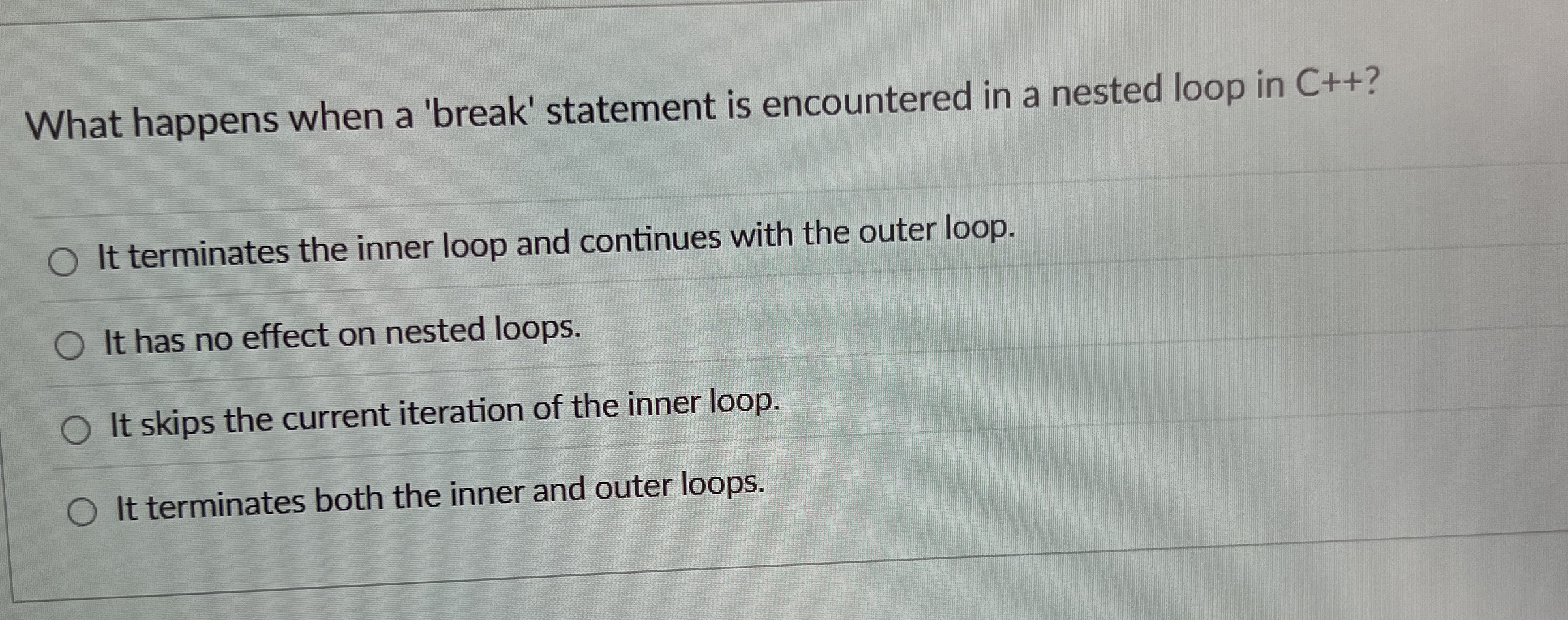 What happens when a 'break' statement is encountered | Chegg.com