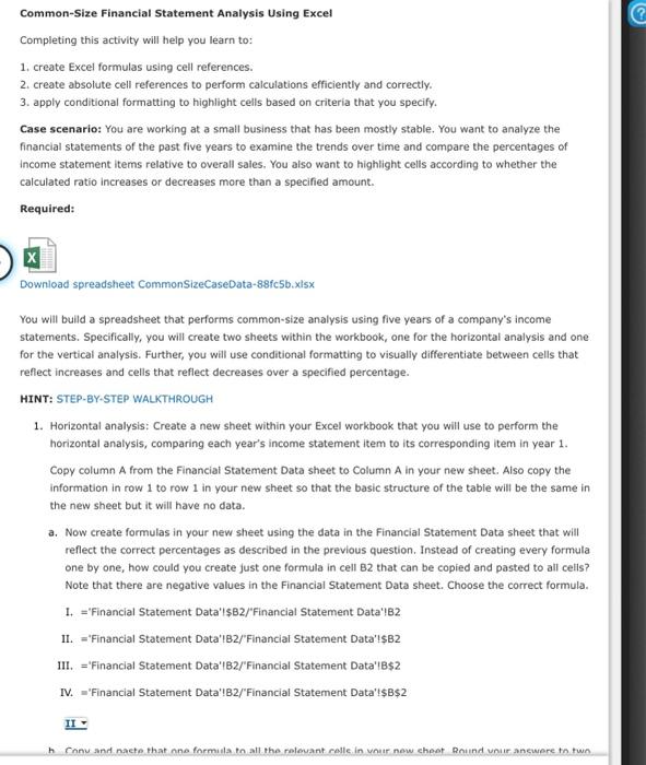 Solved Common-Size Financial Statement Analysis Using Excel | Chegg.com