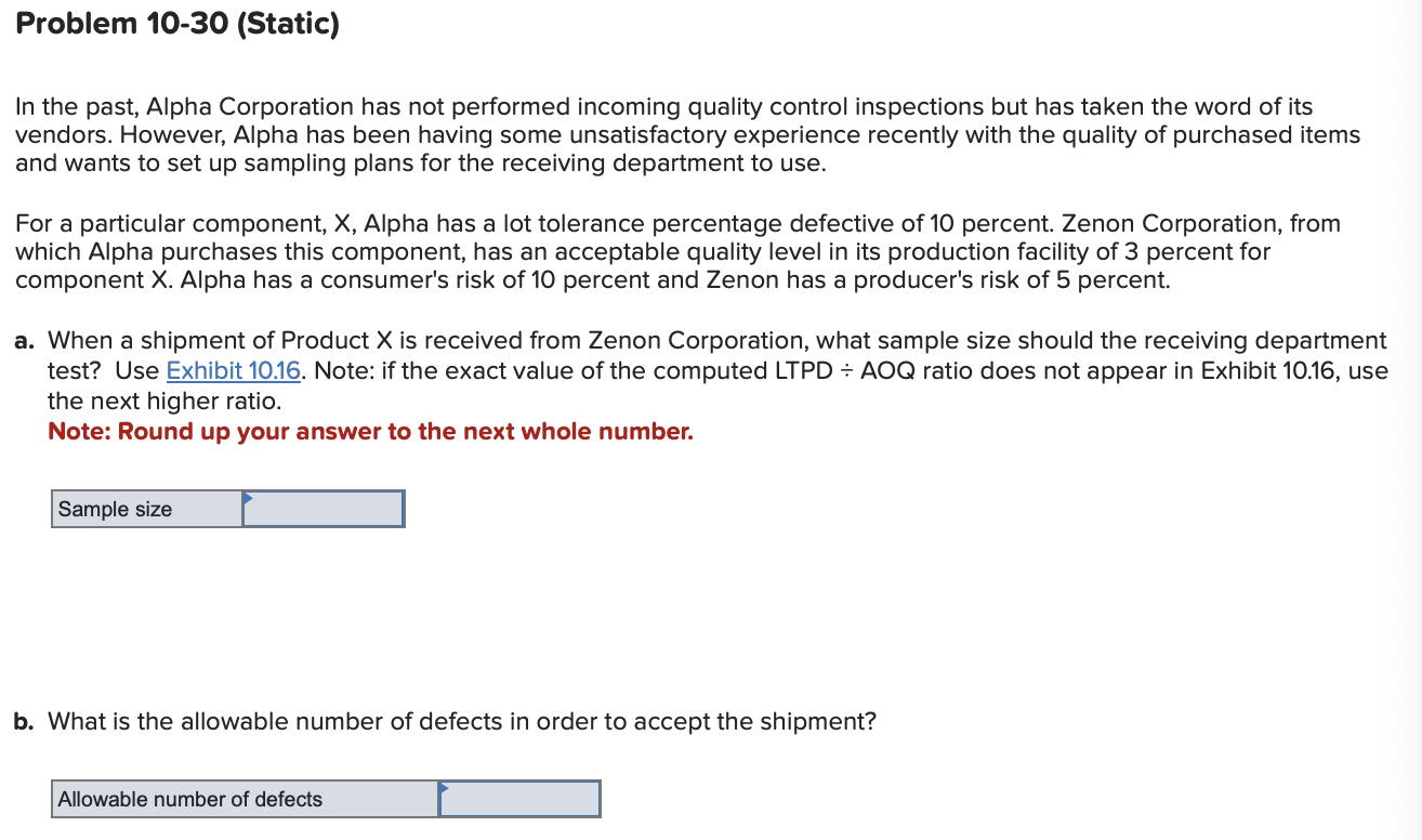 Solved Problem 10-30 (Static)In the past, Alpha Corporation | Chegg.com