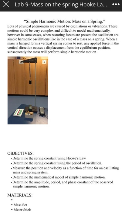 Solved X Lab 9-Mass on the spring Hooke La... ••• "Simple | Chegg.com