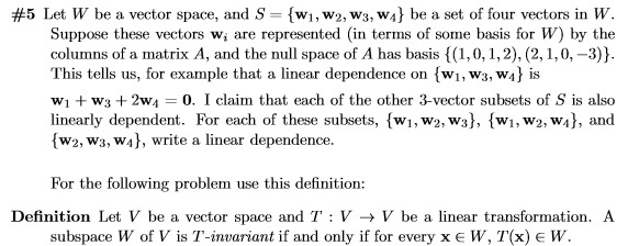 Solved #5 Let W be a vector space, and S = {W1, W2, W3, WA} | Chegg.com