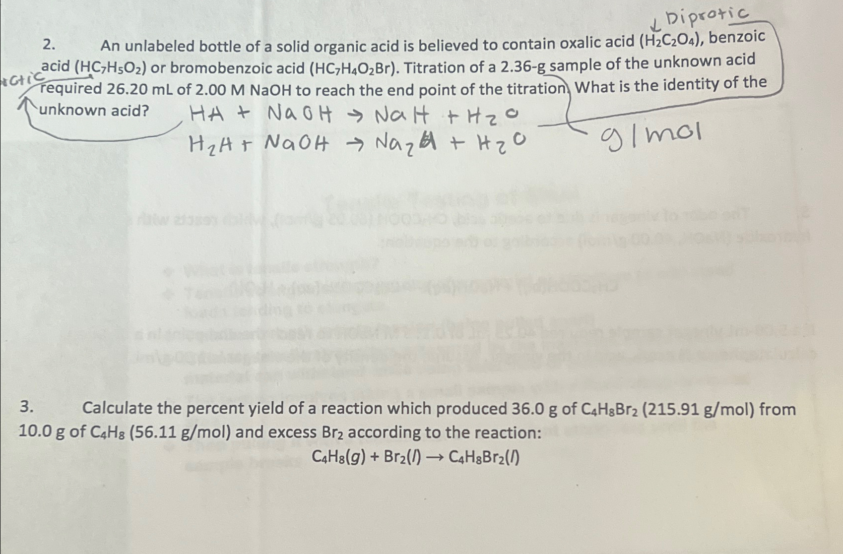 Solved Diprotic2. ﻿An unlabeled bottle of a solid organic | Chegg.com