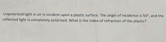 Solved Unpolarized light in air is incident upon a plastic | Chegg.com