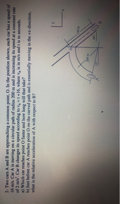 Solved 2- Two cars A and B are approaching a common point, | Chegg.com