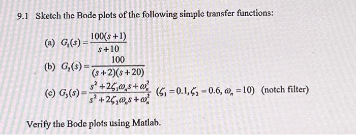 Solved 9.1 Sketch the Bode plots of the following simple | Chegg.com