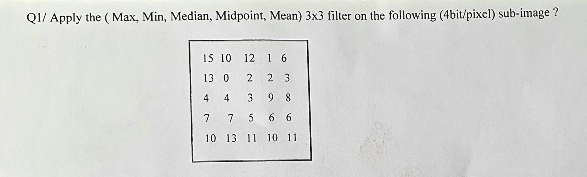 Solved QI/ Apply the ( Max, Min, Median, Midpoint, Mean) 3x3 | Chegg.com