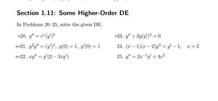 Solved Section 1.11: Some Higher-Order DE In Problems 20-25, | Chegg.com