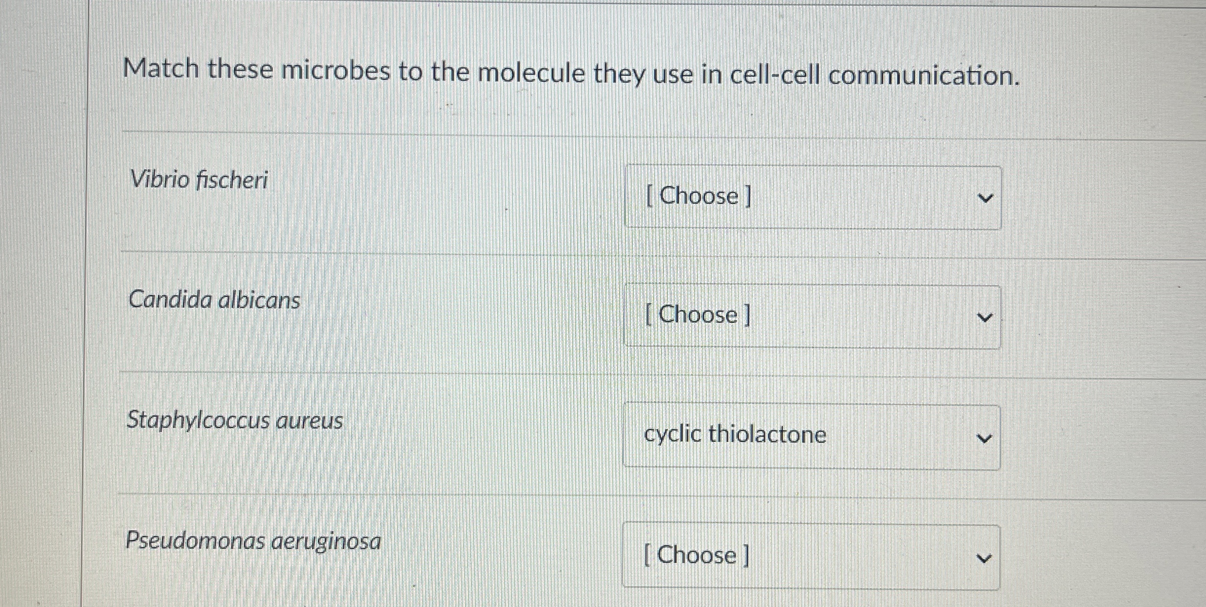 Solved Match these microbes to the molecule they use in | Chegg.com