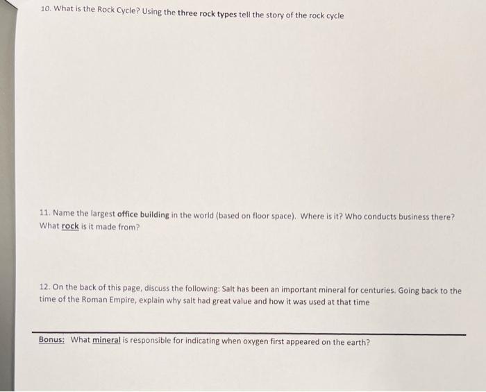 Solved I.FILL IN TH BLANK 1. Igneous Rocks made out of | Chegg.com