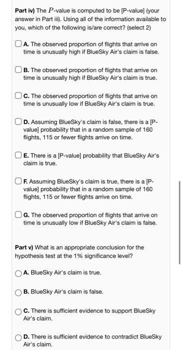 Solved Part iv) The P-value is computed to be [P-value] | Chegg.com
